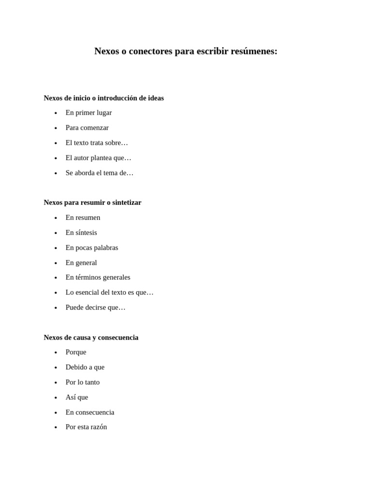 Nexos o Conectores para Escribir Resúmenes | PDF
