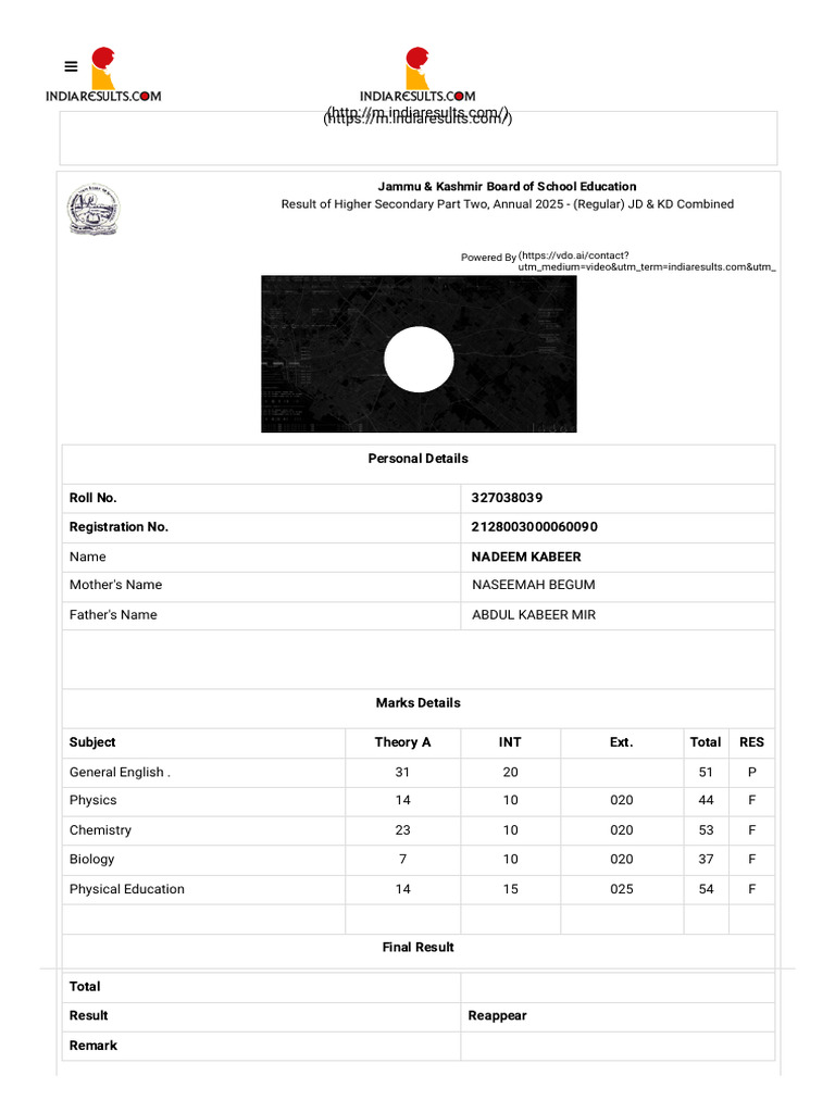 Result of Higher Secondary Part Two, Annual 2025 - (Regular) JD & KD ...