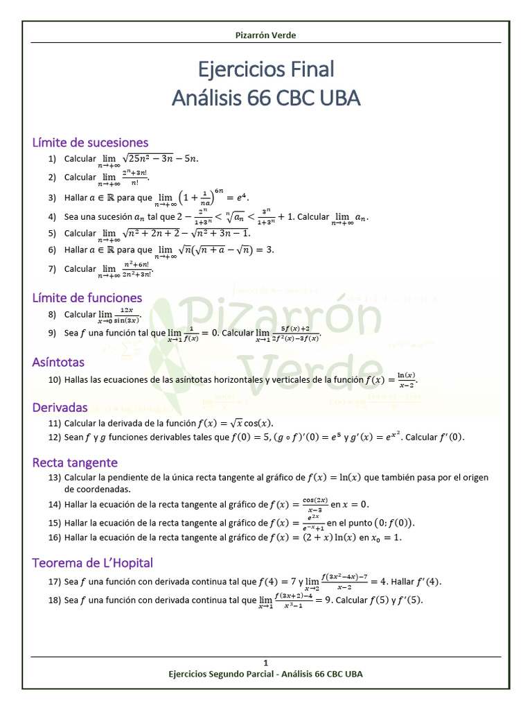 Ejercicios Final Análisis 66 CBC UBA | PDF | Cálculo | Conceptos matemáticos