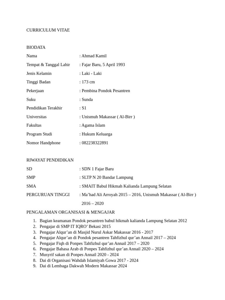 CV Ahmad Kamil | PDF