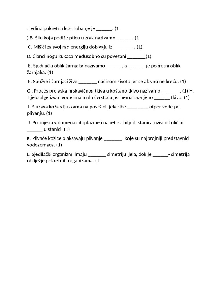 Biologija Kretanje Povaljanje Za Ispit | PDF