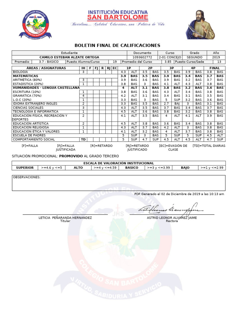 Boletin Final ALZATE CAMILO 2019 Null | PDF