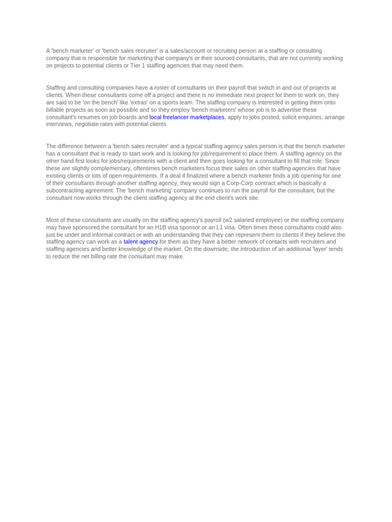 Understanding Bench Sales Recruitment | PDF | Employment Agency ...