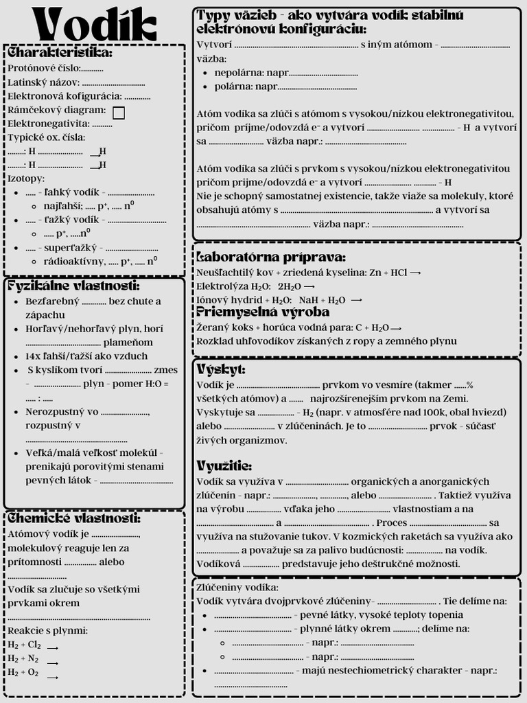 Vodík - Pracovný List | PDF