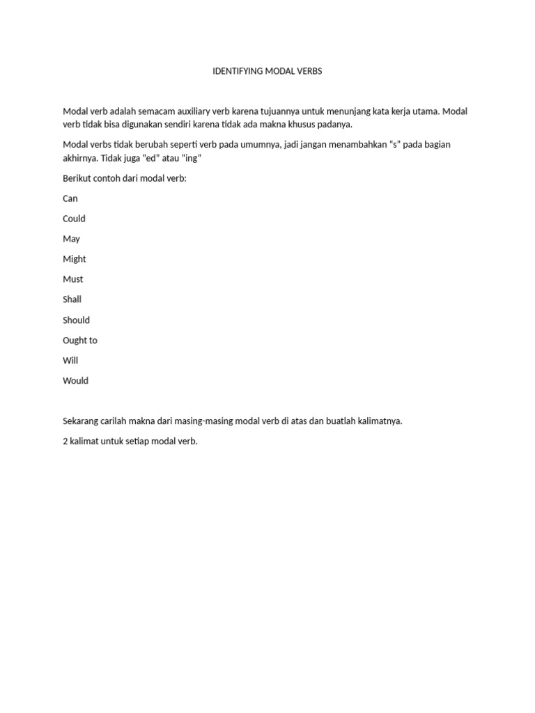 Pengertian dan Contoh Modal Verb | PDF