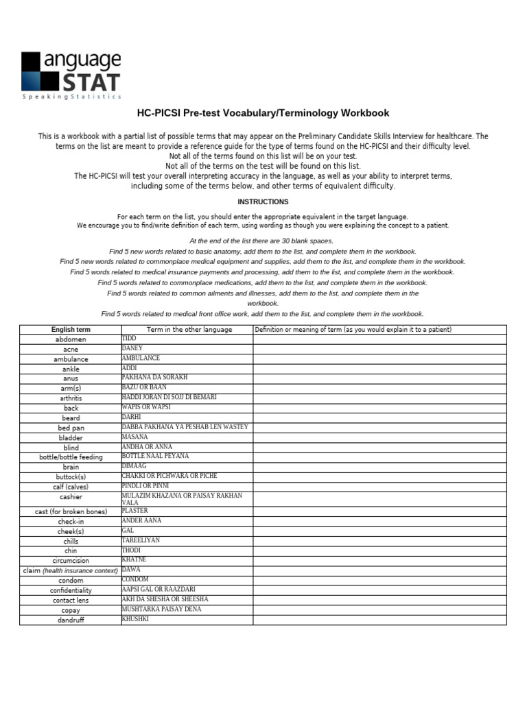 Terminology Workbook For HC-PICSI Version A1-1.2 | PDF | Social Programs | Health Sciences
