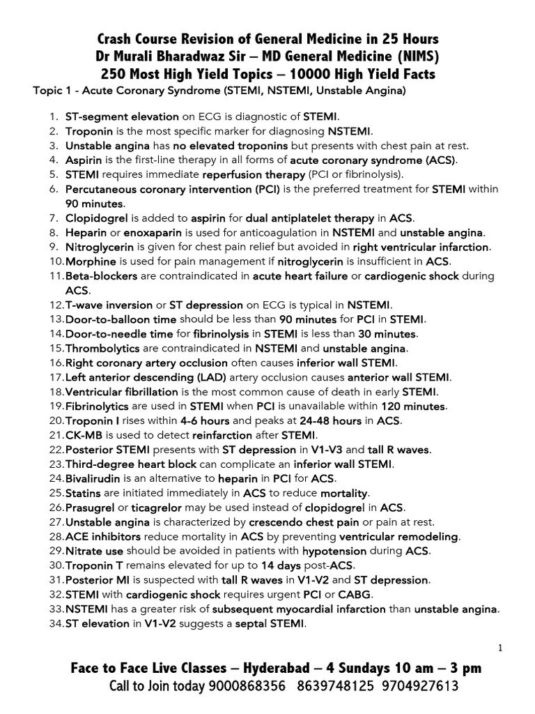 250 Medicine Topics 800 Pages Notes-1 | PDF | Myocardial Infarction | Heart