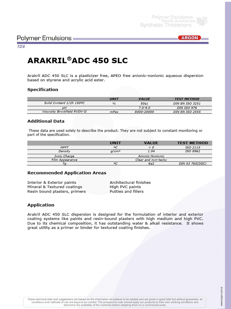Ak-Tds-7 Arakril Adc 450 SLC | PDF | Applied And Interdisciplinary Physics | Physical Chemistry
