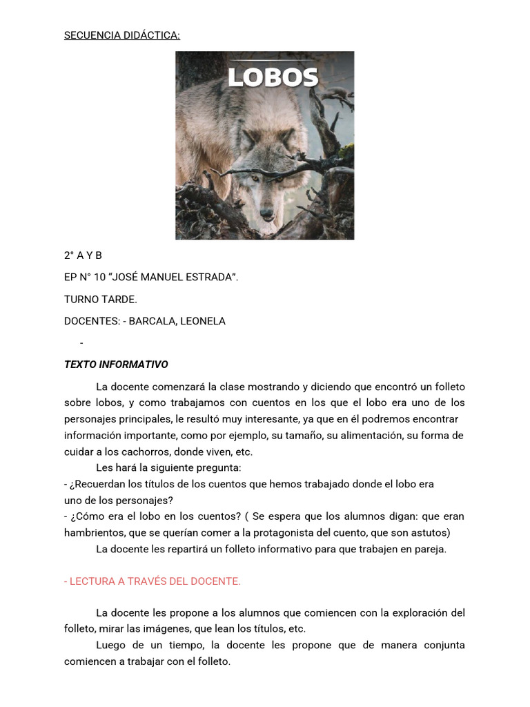 Secuencia Didáctica - Lobos | PDF | Zoología