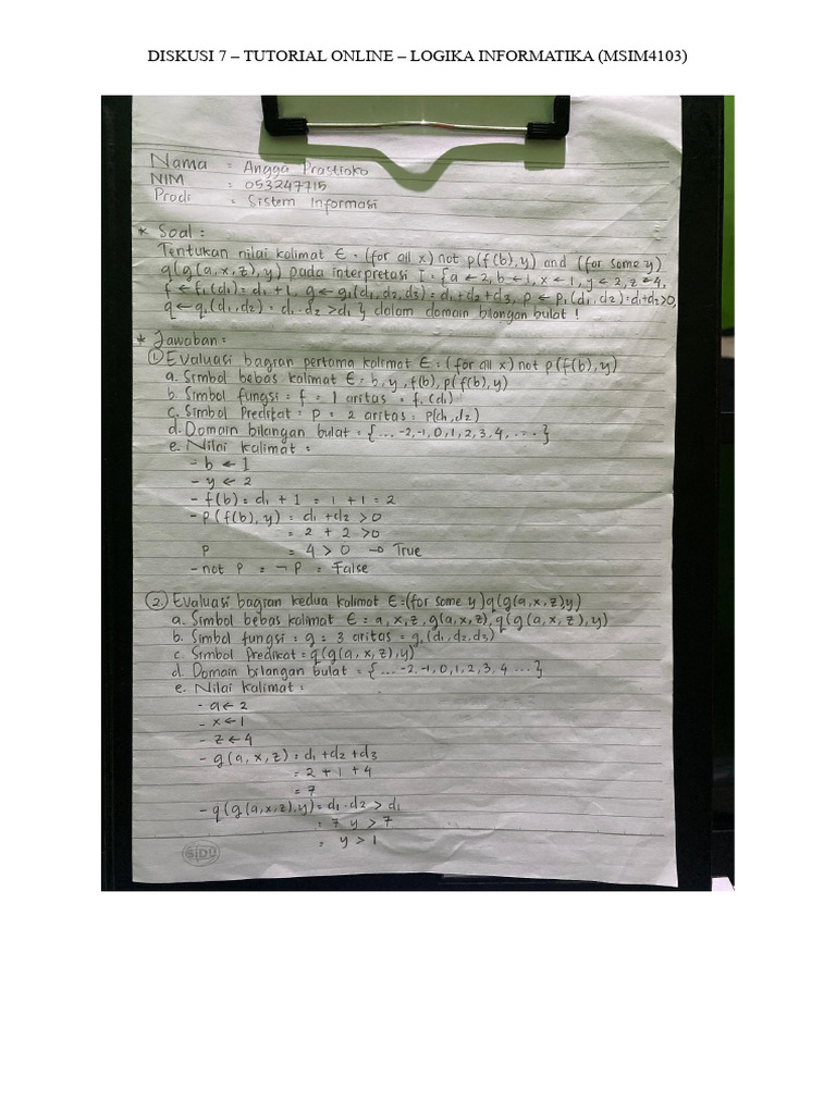 Diskusi 7 - Logika Informatika - Angga Prastioko - 053247715 | PDF