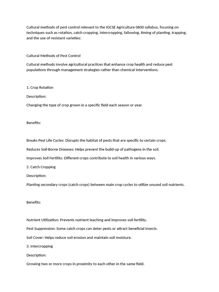 Cultural Pest Control for IGCSE 0600 | PDF | Crop Rotation | Agriculture