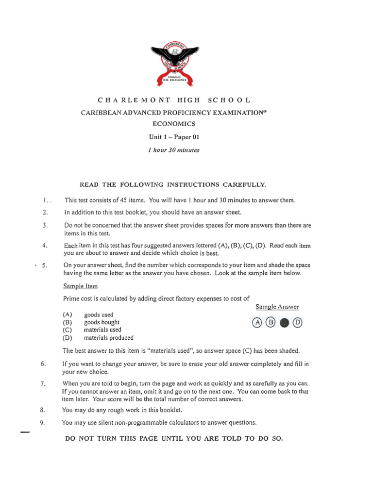 CAPE Econ Unit 1 Mock Exam P1 | PDF | Income Distribution | Economic Surplus
