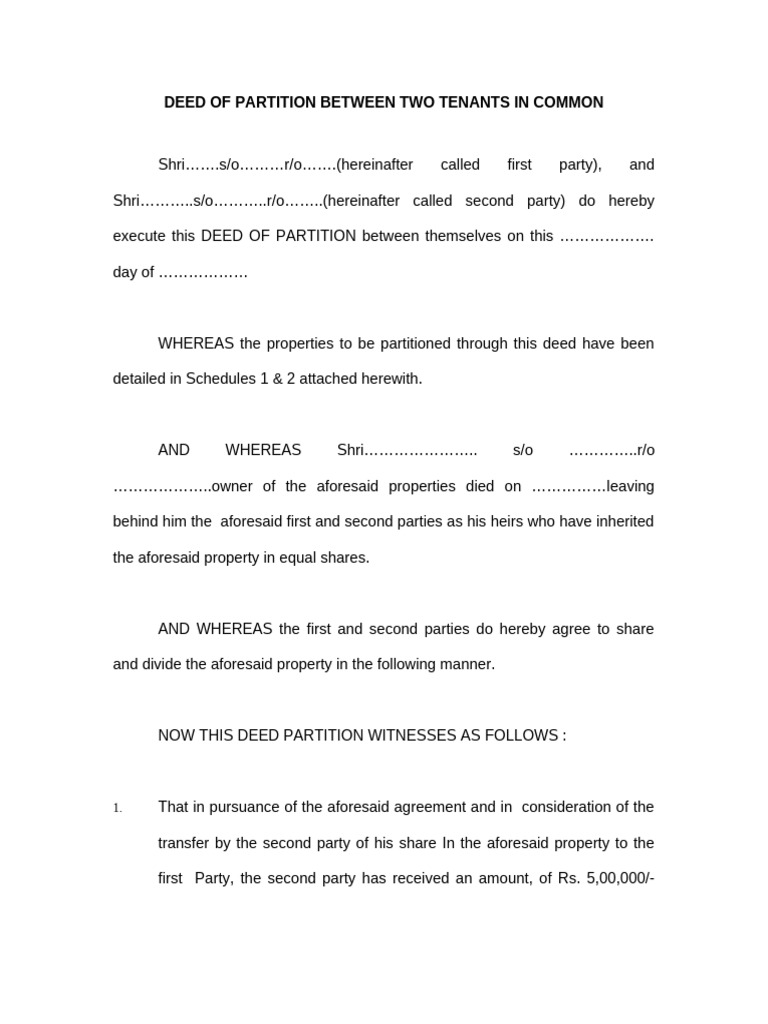 DEED OF PARTITION BETWEEN TWO TENANTS IN COMMON.rtf | PDF