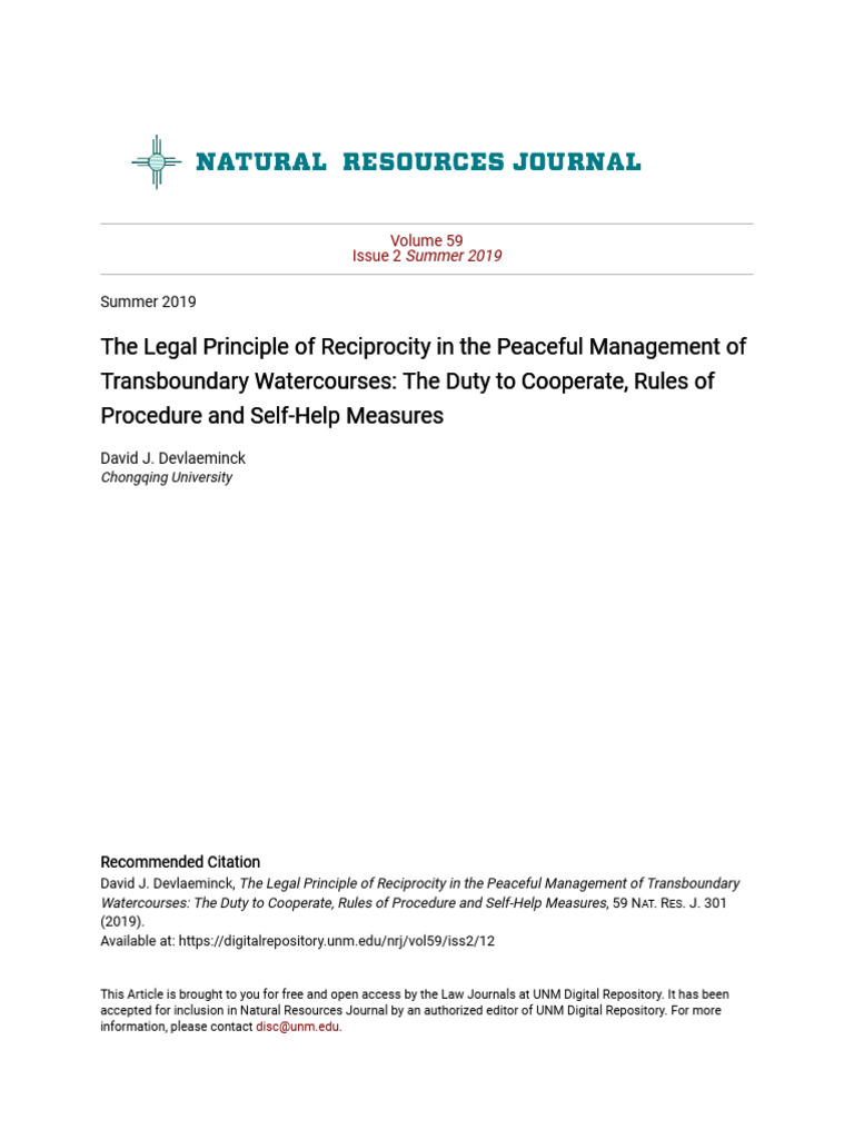 The Legal Principle of Reciprocity in The Peaceful Management of | PDF ...