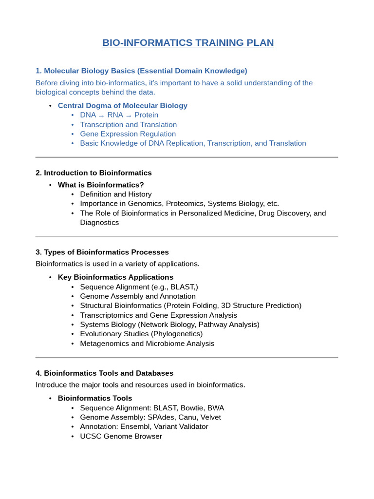 Bioinformatics Training Overview | PDF | Bioinformatics | Genomics