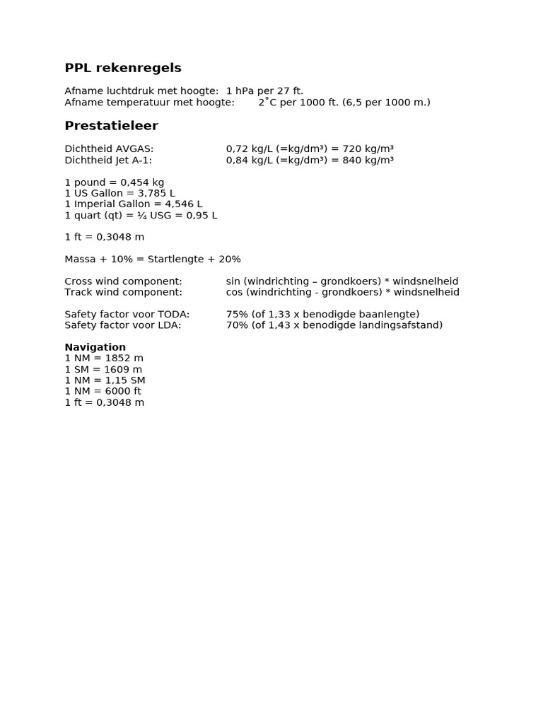 PPL Rekenregels | PDF