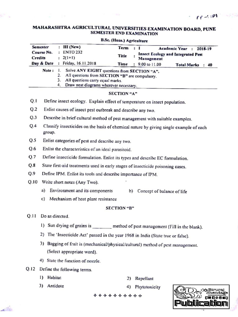 ENTO 232 Model Answer | PDF