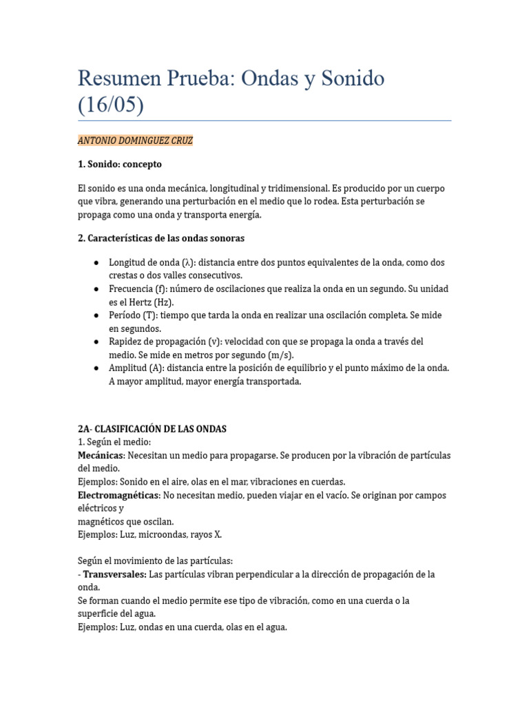 Resumen Ondas y Sonido | PDF | Olas | Sonido