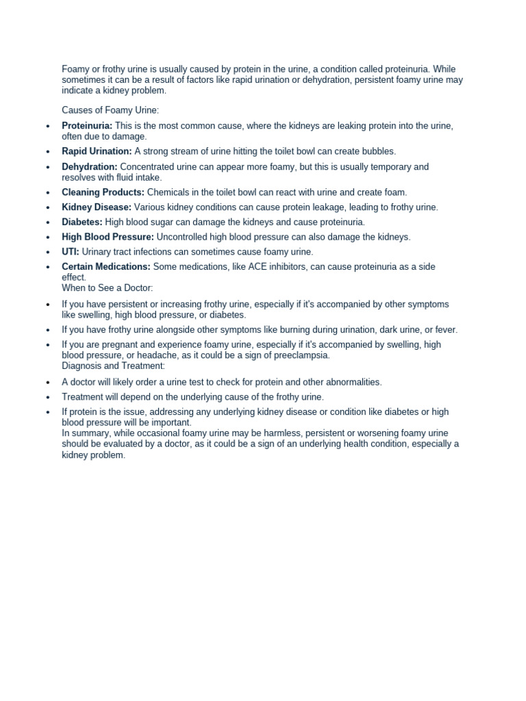 Foamy or frothy urine is | PDF