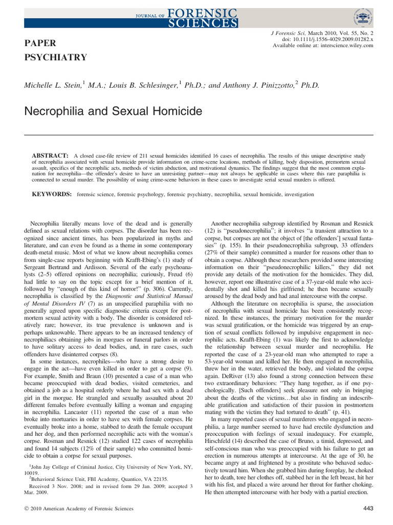 Necrophilia in Sexual Homicide Cases | PDF | Rape | Crimes