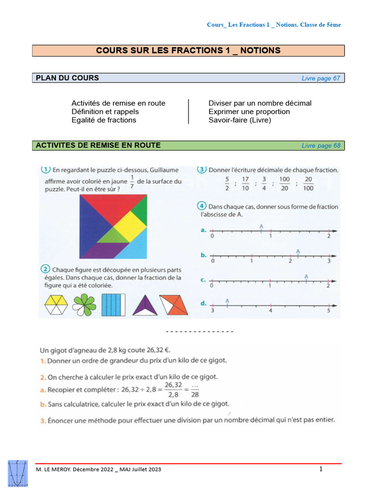 5ème Cours - Les Fractions 1 - Notions | PDF | Nombre | Division