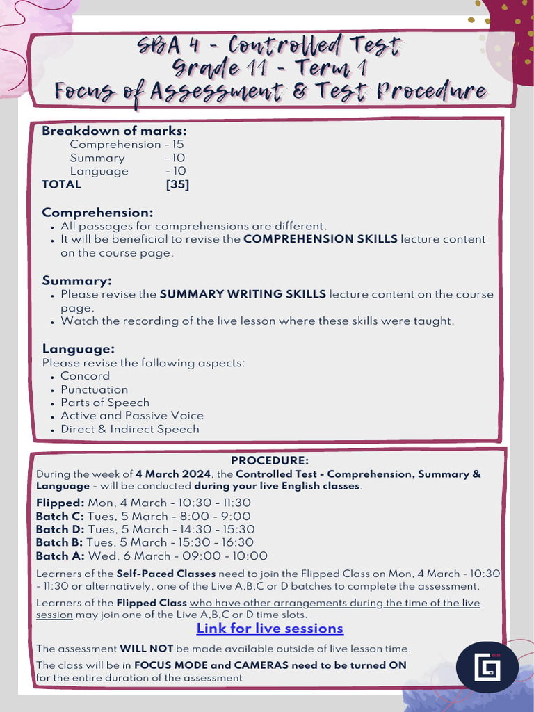 Grade 11 SBA 4 Controlled Test Guide | PDF