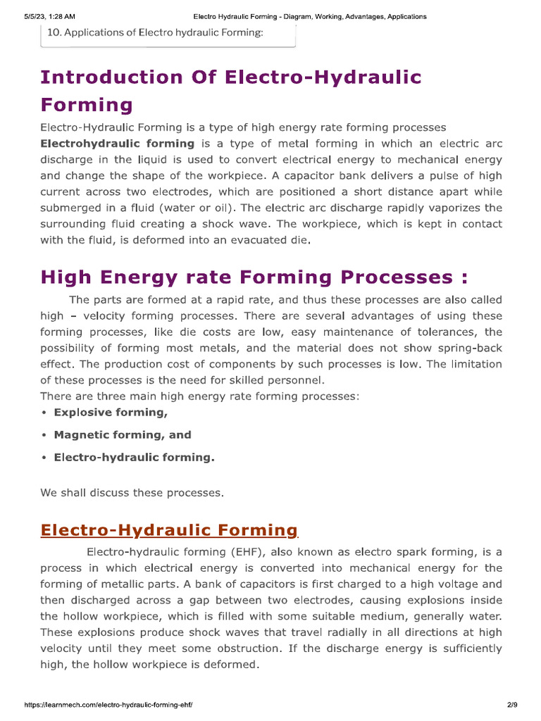 Electro Hydraulic Forming | PDF