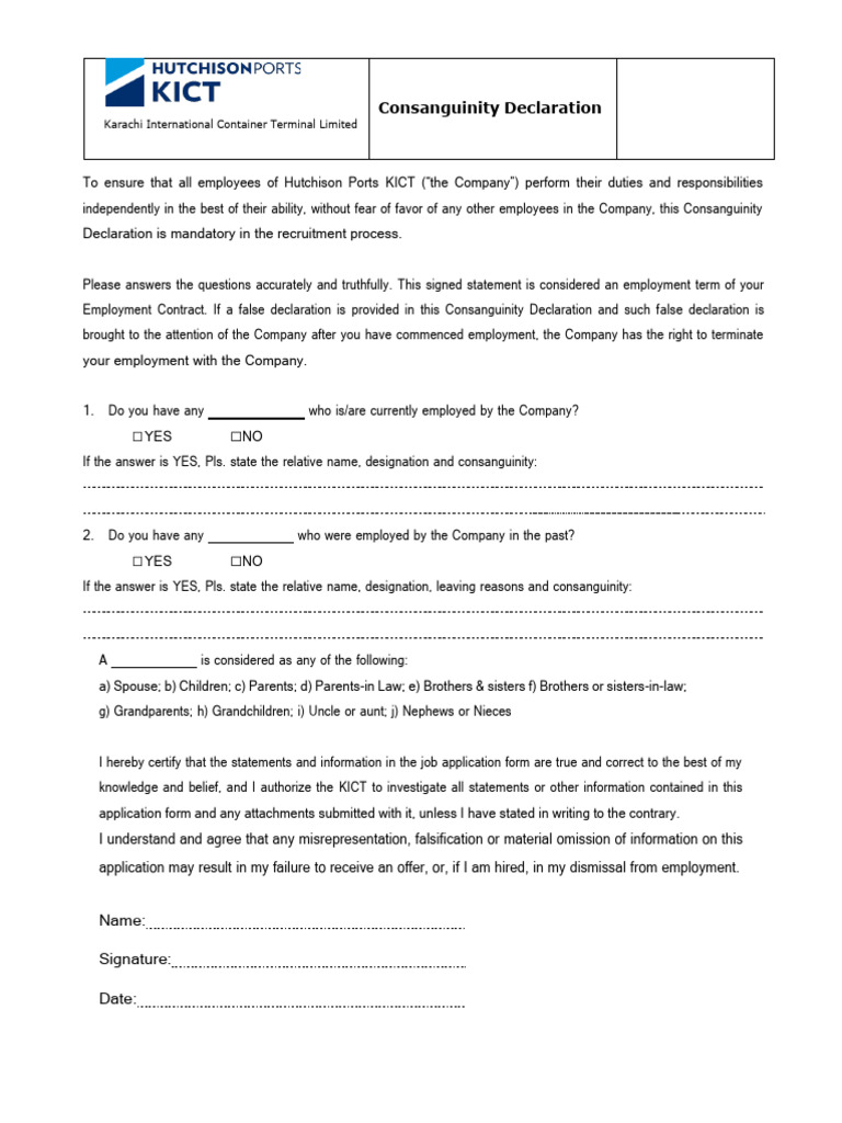 Consanguinity Declaration | PDF