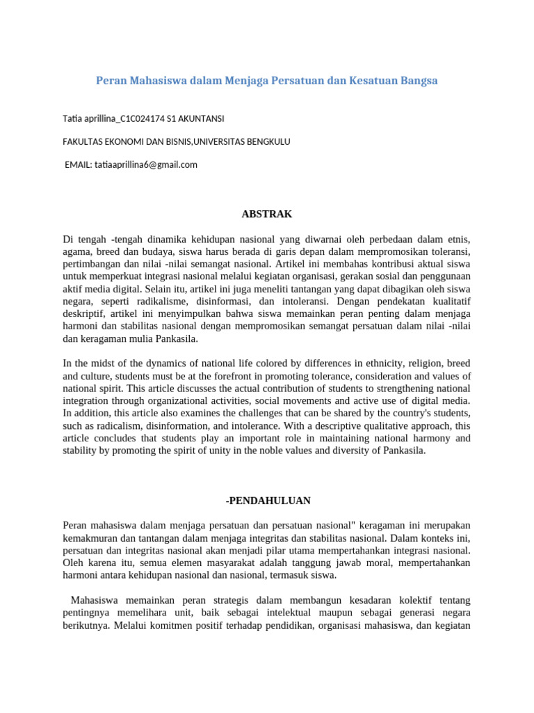 Peran Mahasiswa Dalam Menjaga Persatuan Dan Kesatuan Bangsa | PDF