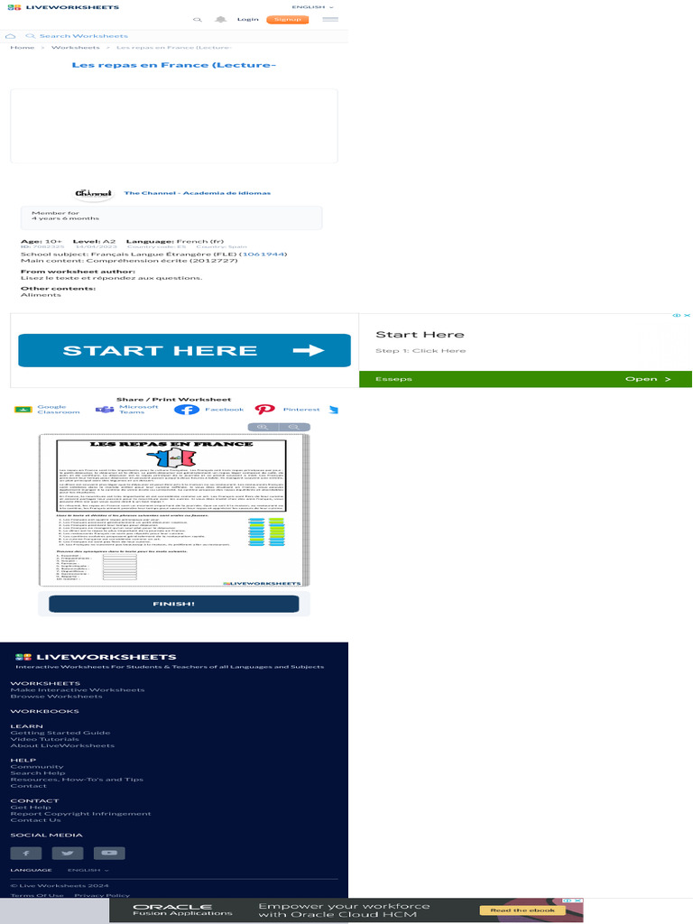 Les Repas en France (Lecture - 7082325 The Channel | PDF