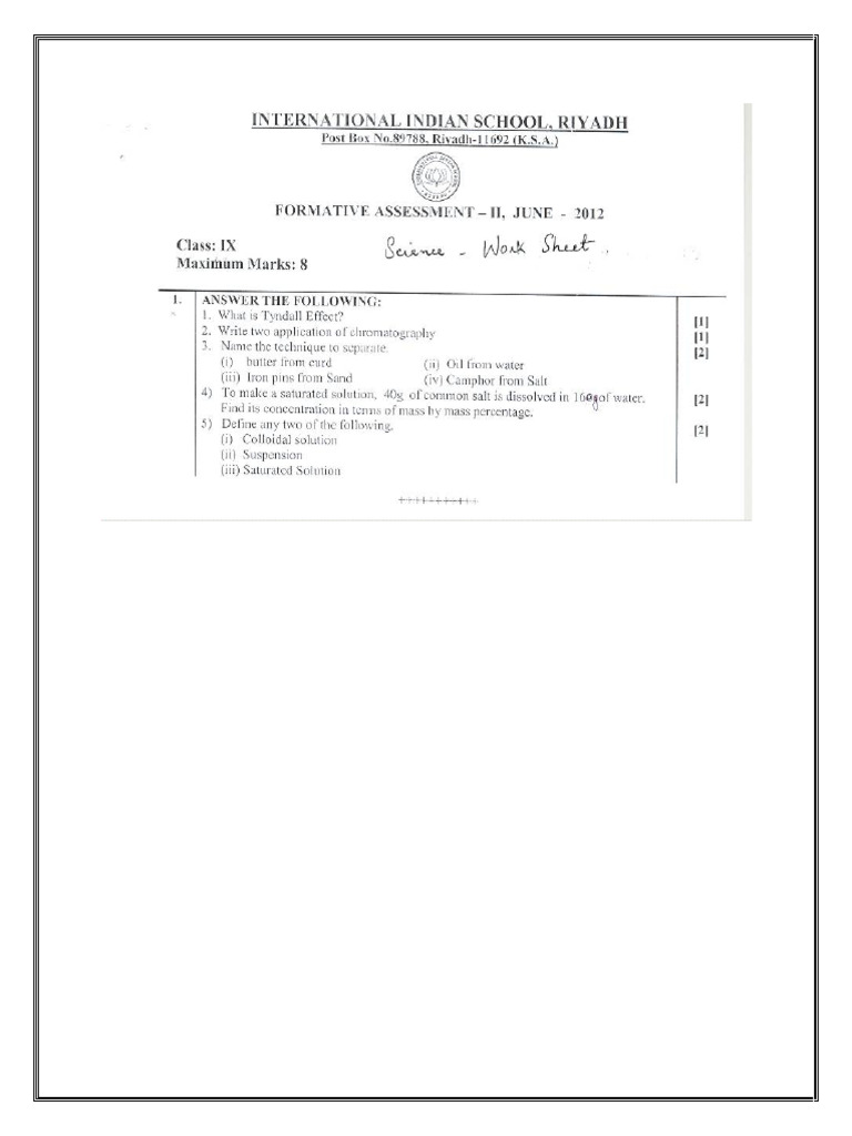 CBSE Class 9 Science Worksheet - Revision | PDF