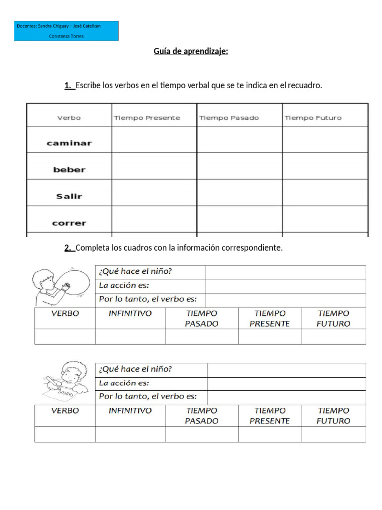 Guía de Aprendizaje 13 de Junio Los Verbos | PDF