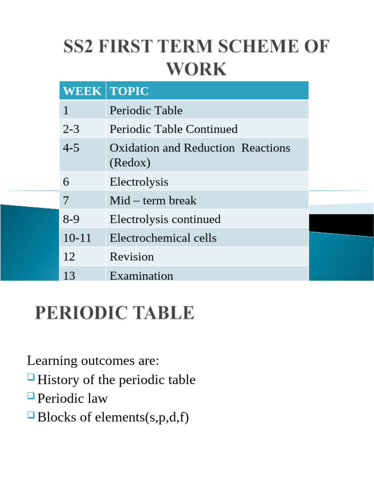 SS2 First Term Chemistry Note | PDF | Redox | Periodic Table