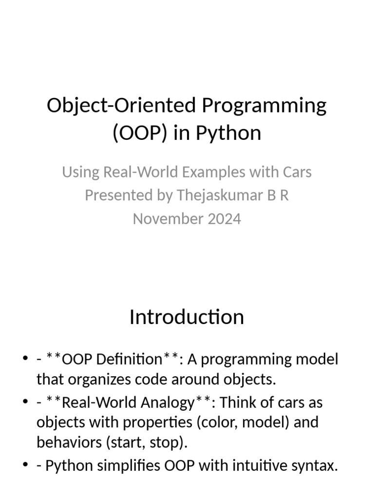 OOP With Car Examples Images | PDF