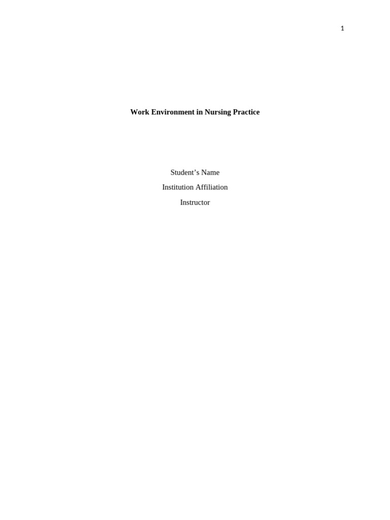 Work Environment in Nursing Practice | PDF | Nursing | Occupational ...