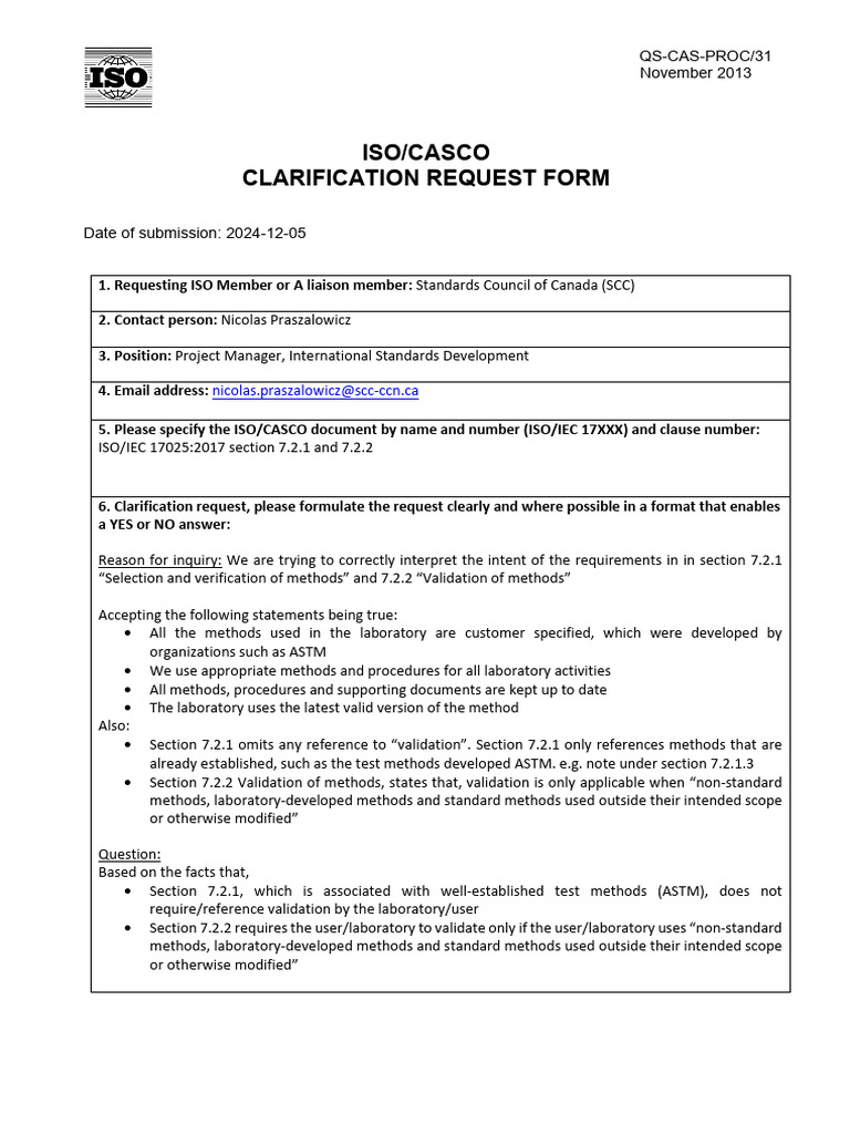 ISO-CASCO - Clarification Request On ISO-IEC 17025 Clause 7.2.1 - January 2025 | PDF ...