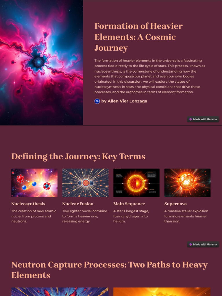 Formation of Heavier Elements A Cosmic Journey | PDF | Stars | Chemical Elements