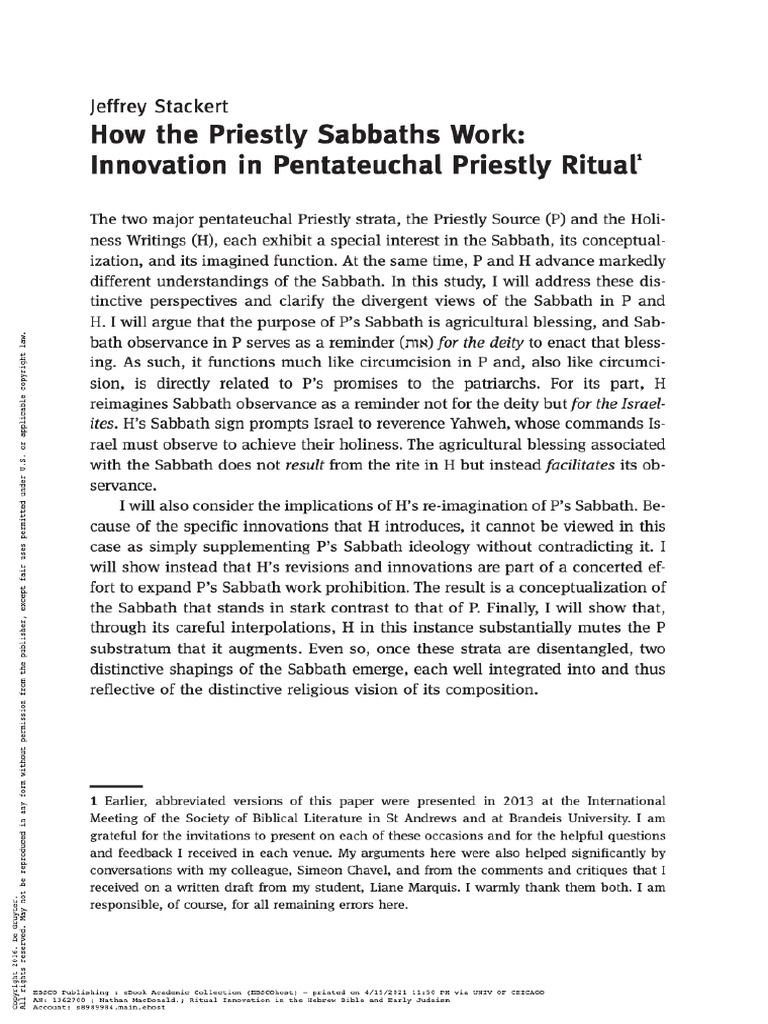 Ritual Innovation in The Hebrew Bible and Early Judaism | PDF