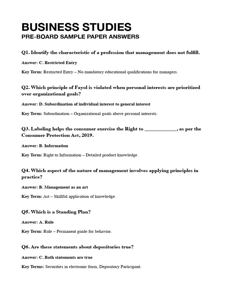Business Studies Sample Paper Answers | PDF | Recruitment | Pricing