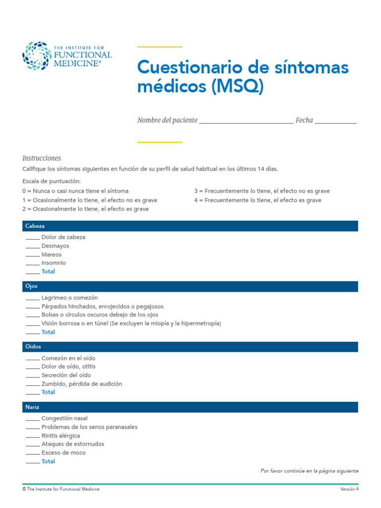 MSQ( sintomas medicos ) | PDF | Enfermedades y trastornos | Medicina CLINICA
