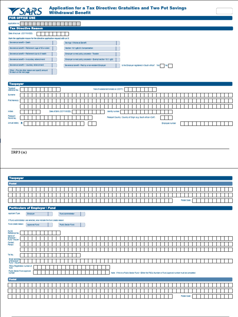 IRP3a Application For Tax Directive Gratuities and Two Pot Savings ...