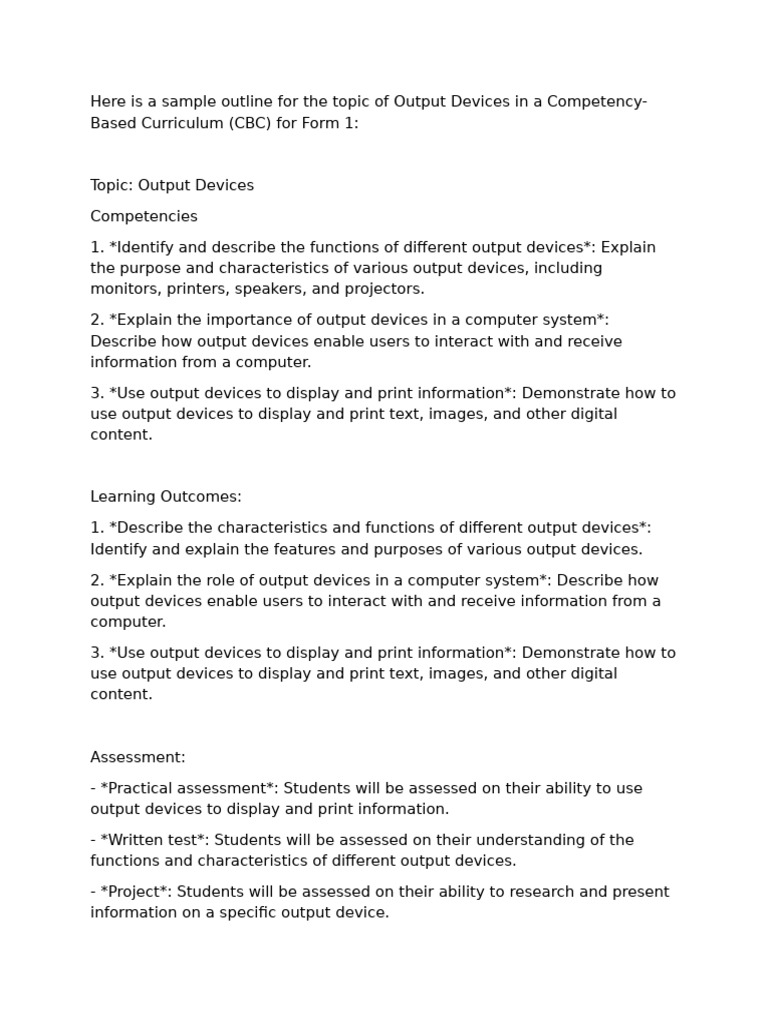 Output Devices Lesson Plan | PDF