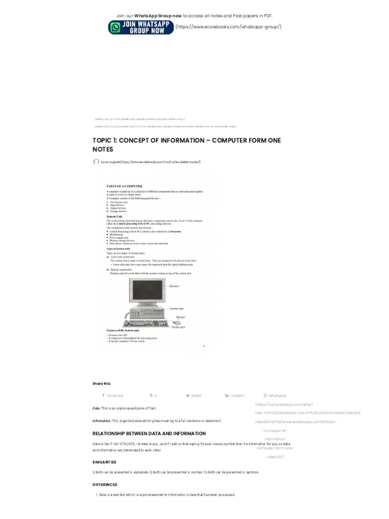 Topic 1 - Concept of Information - Computer Form One Notes - Ecolebooks ...