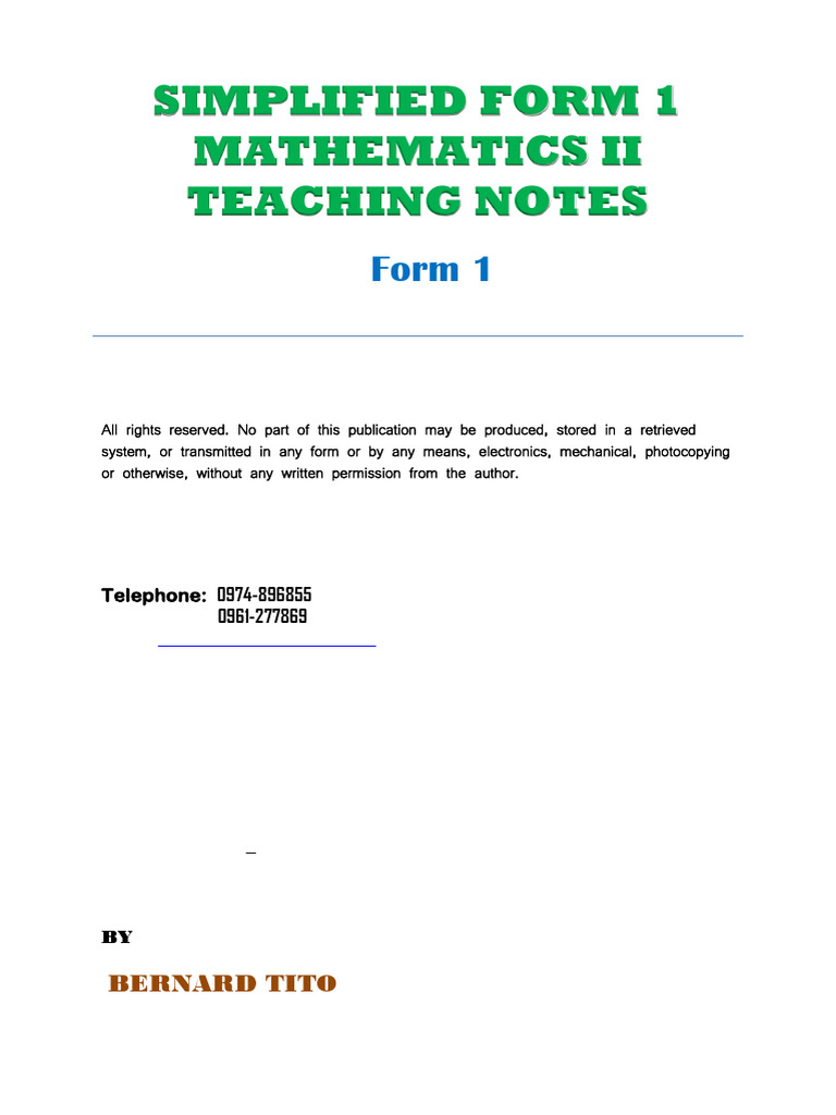 Simplified Form 1 Mathematics II Teaching Notes | PDF | Set ...