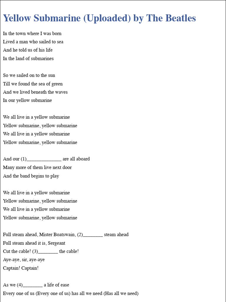 Yellow Submarine Lyrics PDF | PDF