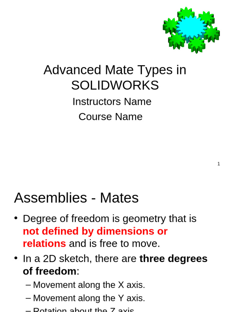 Advanced Mate Types in SOLIDWORKS | PDF | Rotation | Euclidean Geometry