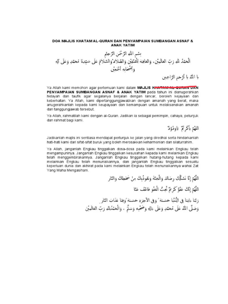 Doa Majlis Iftar Anak Yatim Dan Asnaf | PDF