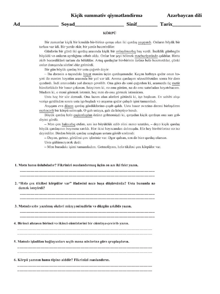 10 Sinif Az Dili KSQ 3 | PDF
