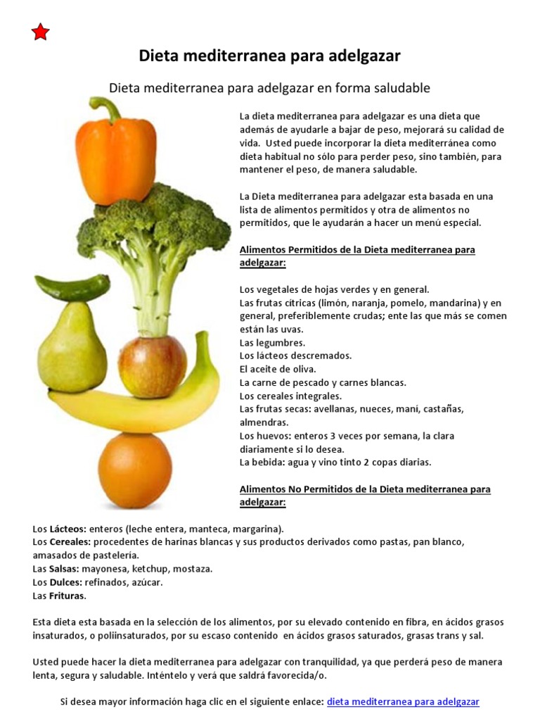 Dieta Mediterranea para Adelgazar | PDF