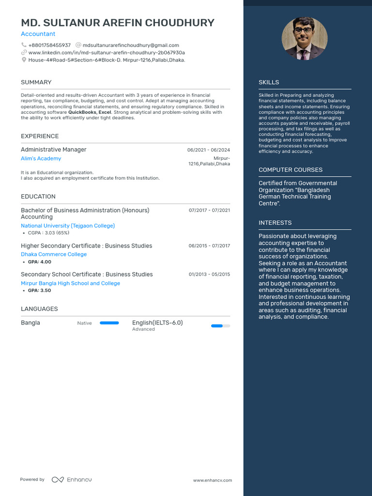 MD Sultan Company Resume (Accountant) | PDF | Accounting | Taxes